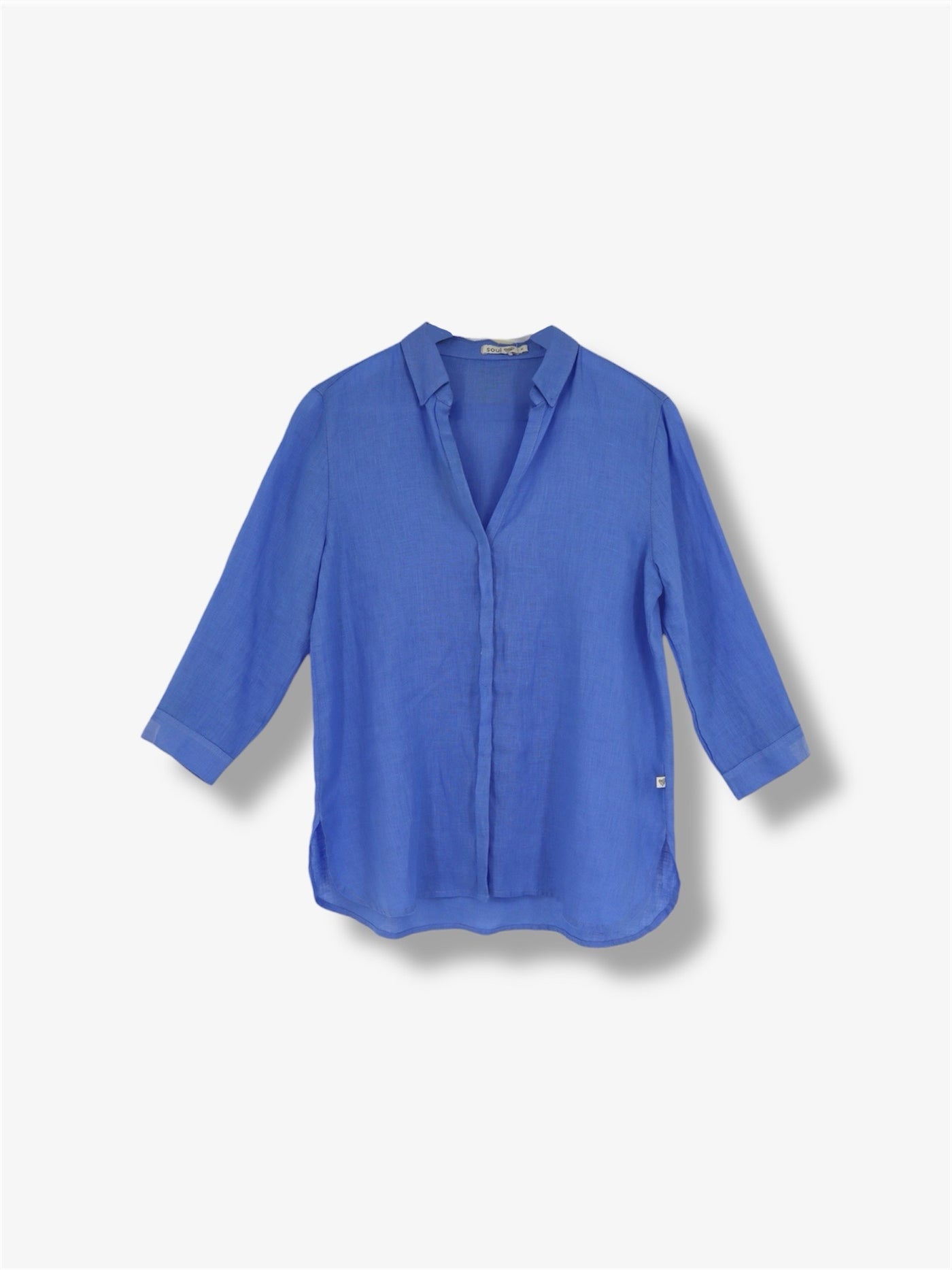Soul 3/4 Sleeve Linen Shirt in Bluebell | Shop AP Jones Online Now
